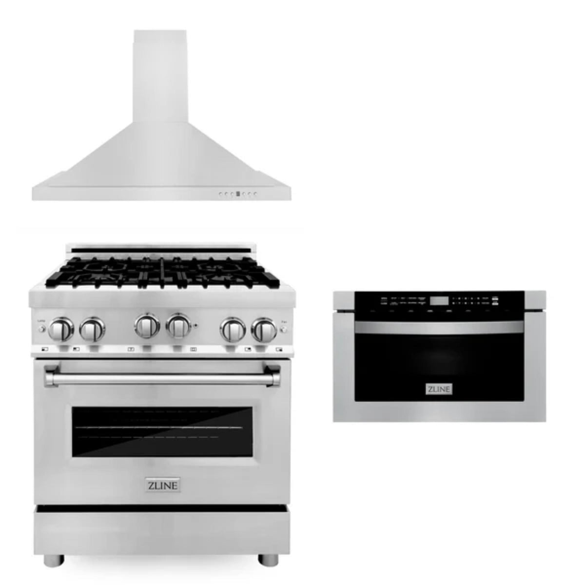 ZLINE 30" & 36" Kitchen Packages with Stainless Steel Gas Range, Conve ...