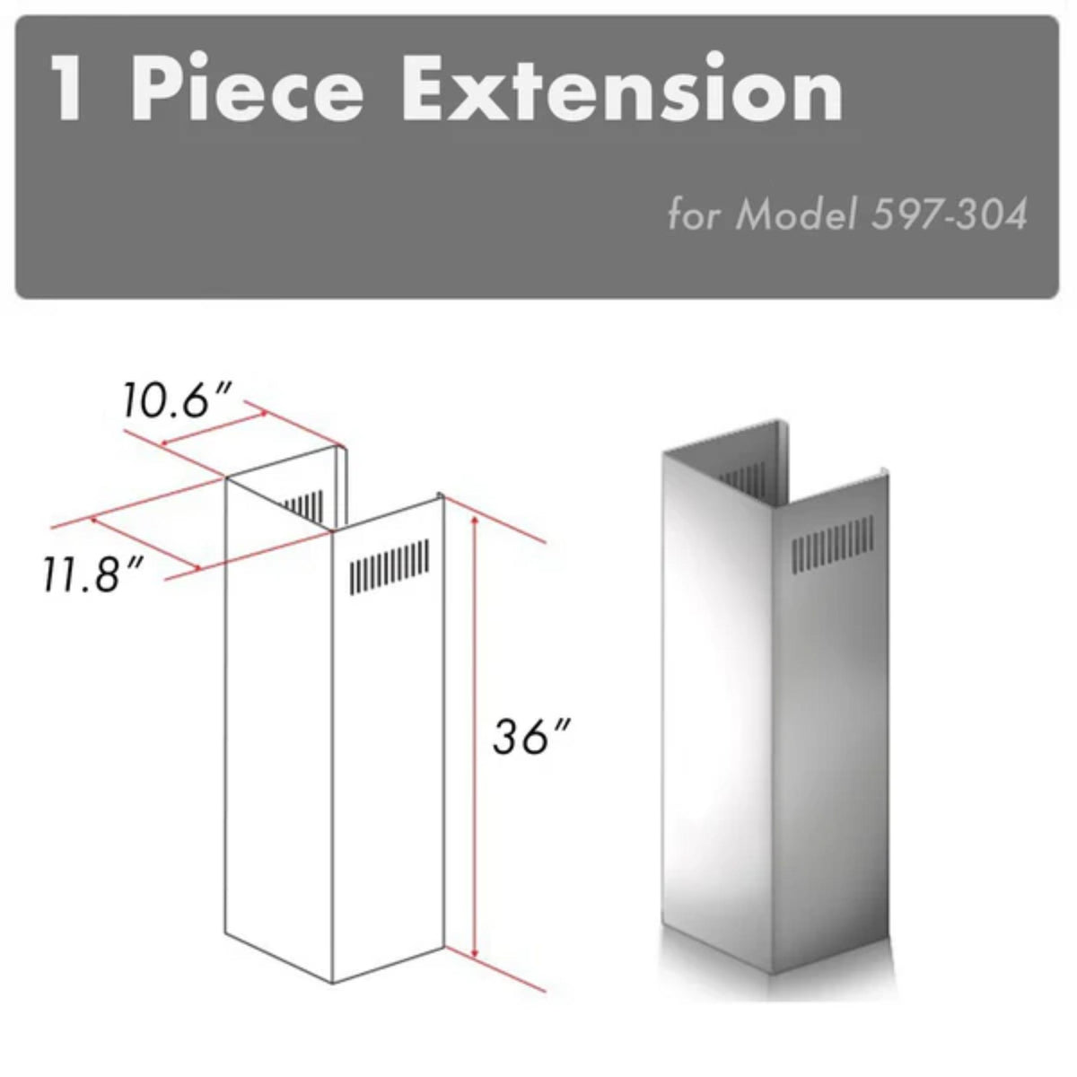 ZLINE 1-Piece 36" Chimney Extension for 9 ft. to 10 ft. Ceilings, Stai ...