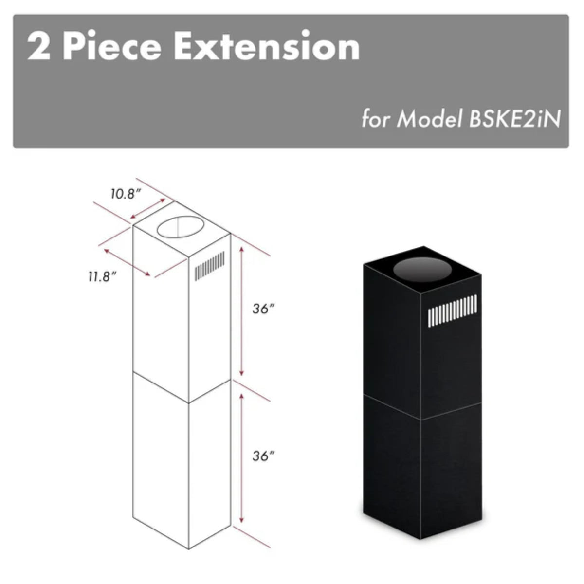 ZLINE 2-Piece 36" Chimney Extensions for BSKE2iN Island Range Hood ...