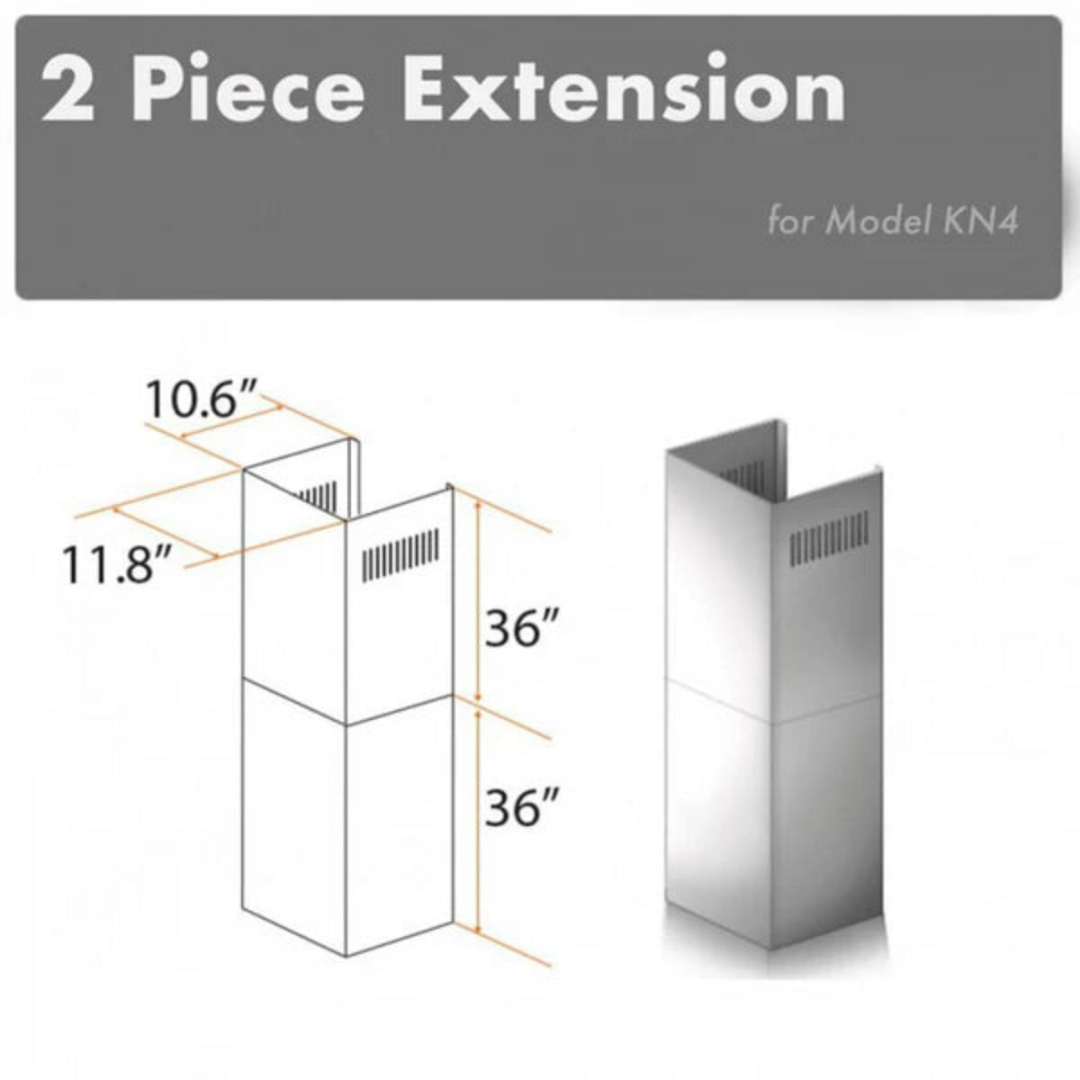 ZLINE 2-Piece 36" Chimney Extensions for KN4 Wall Mount Range Hood ...